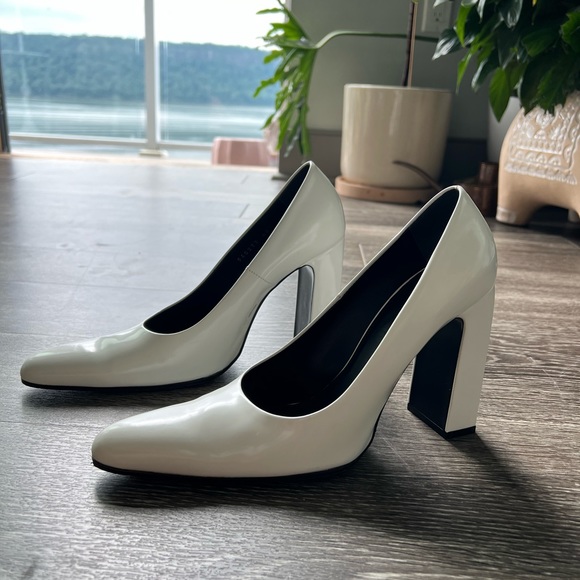 Balenciaga | Shoes | Balenciaga White Rectangular Heel Pumps Calfskin ...